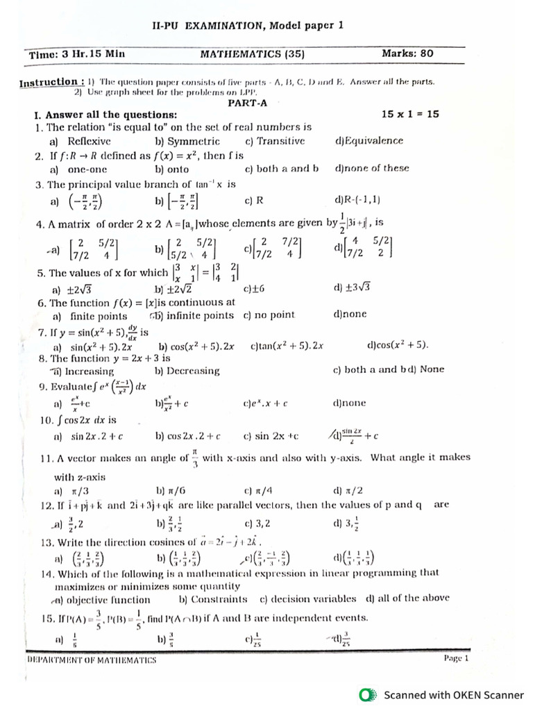 2ND Puc Maths MQP | PDF