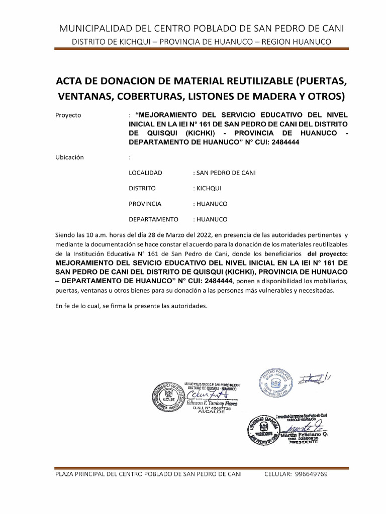 ACTA DE DONACION | PDF
