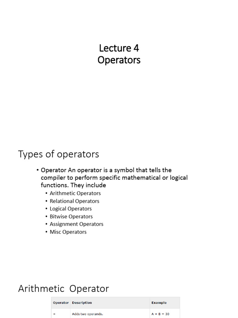 LEC 4 OPERATORS | PDF | Integer (Computer Science) | Mathematics LEC 4 OPERATORS | PDF | Integer (Computer Science) | Mathematics