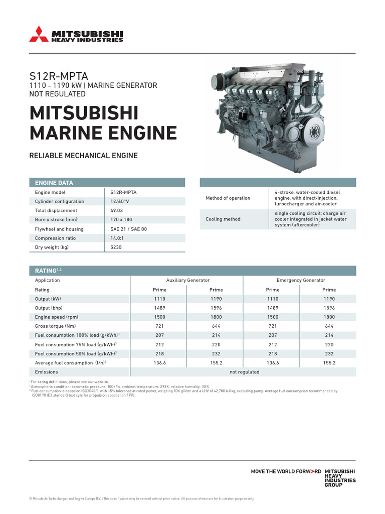 Mitsubishi S12R-MPTA Marine Engine Specs | PDF | Horsepower | Diesel Engine