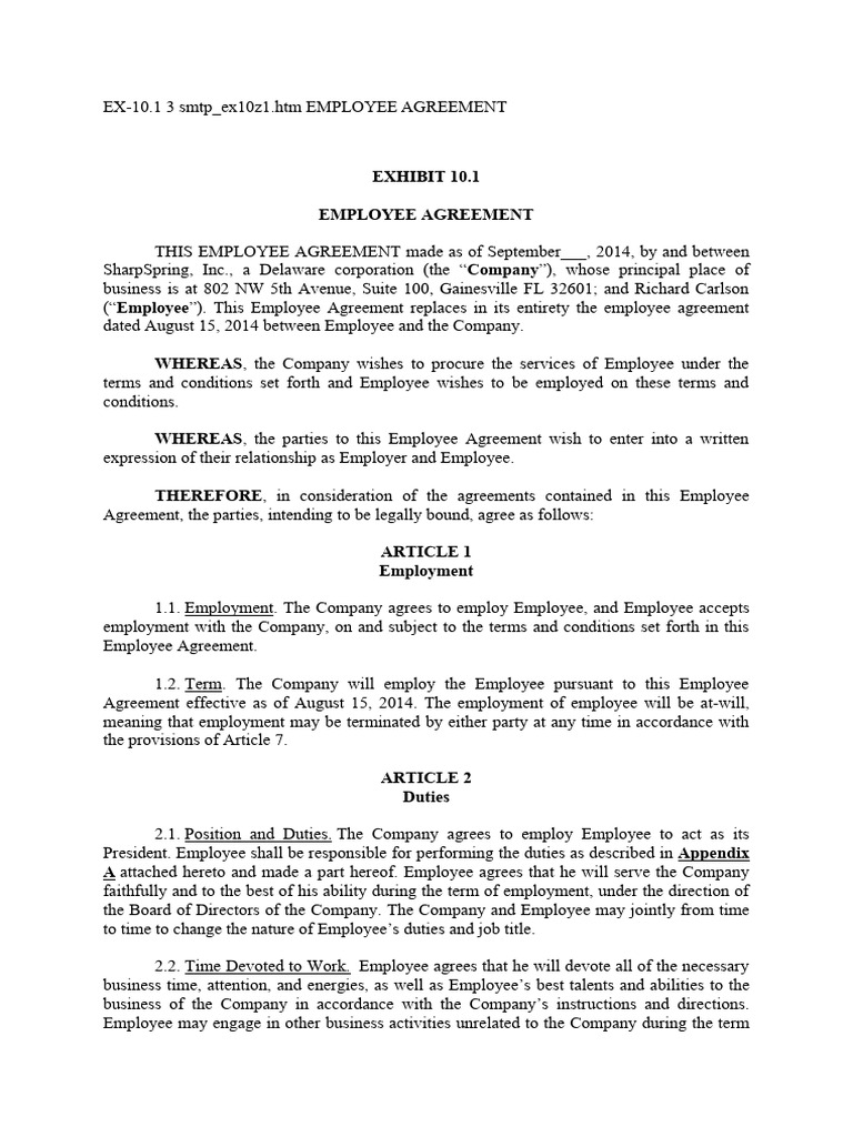 Employment Agreement | PDF | Legal Remedy | Employment