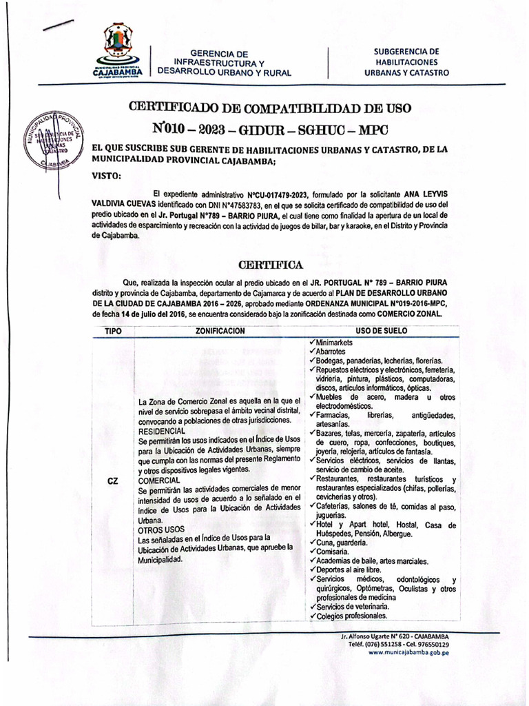 Certificado de Compatibilidad de Uso | PDF