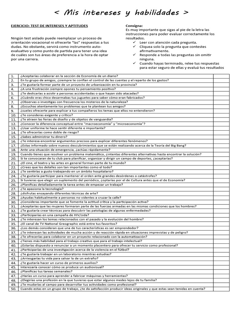 Mis Intereses y Habilidades CHASIDE | PDF | Diseño | Business