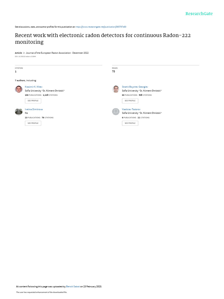 Recent Work With Electronic Radon Detectors For Continuous Radon-222 ...