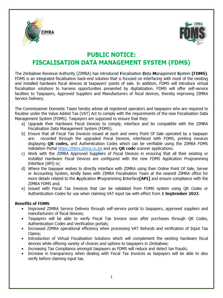 Public Notice 50 of 2023 On Requirement To Comply With FDMS | PDF | Taxes | Point Of Sale