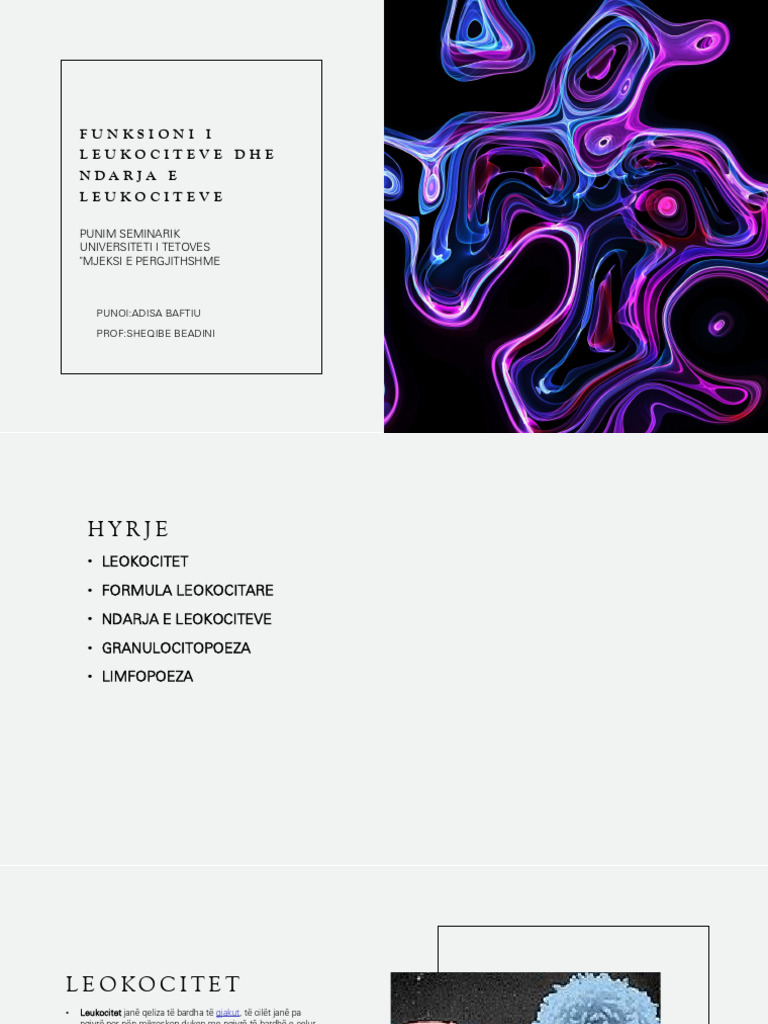 Funksionii Leukocitevedhe Ndarjae Leukociteve: Punim Seminarik ...