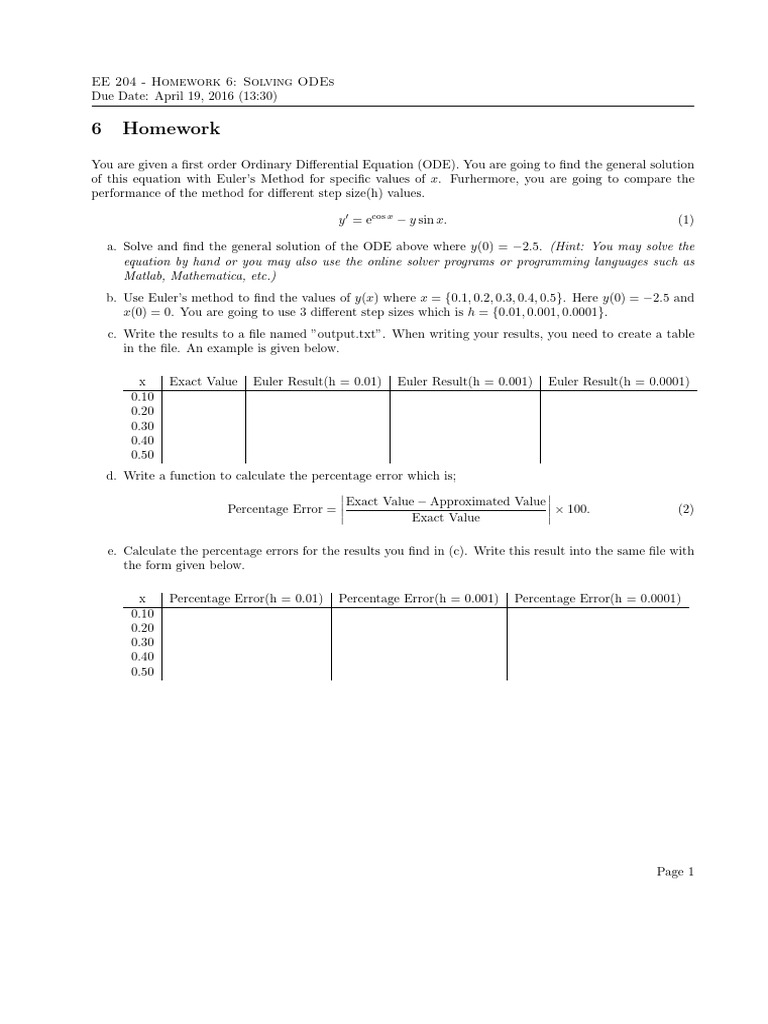ODE Solutions with Euler's Method | PDF | Computers