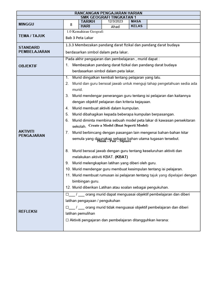 RPH Ringkas Minggu 8 Geografi Tingkatan 1 by Cikgu Gorgeous | PDF ...