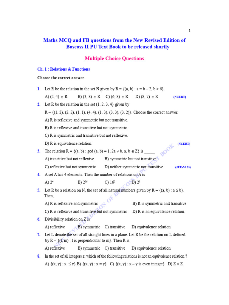 Maths MCQ & FB From Revised Edition of Text Book-SSB | PDF | Function ...