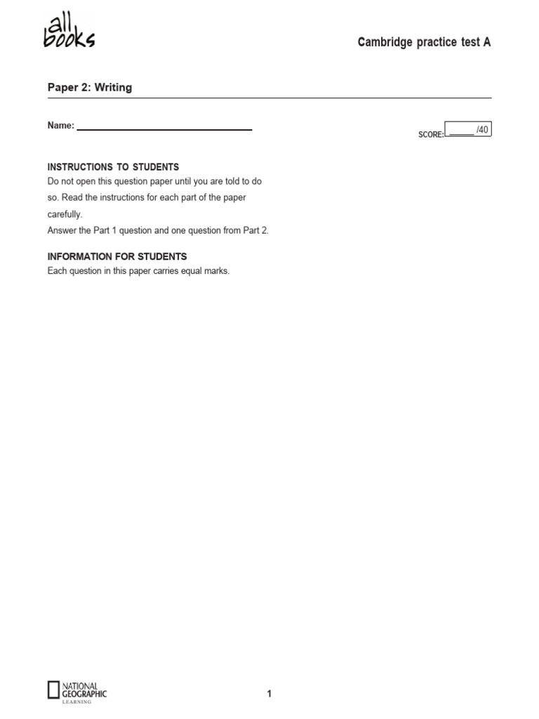Cambridge Writing Test Practice A | PDF | Question