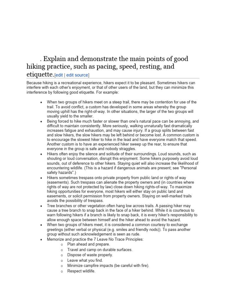 Explain and Demonstrate The Main Points of Good Hiking Practice | PDF