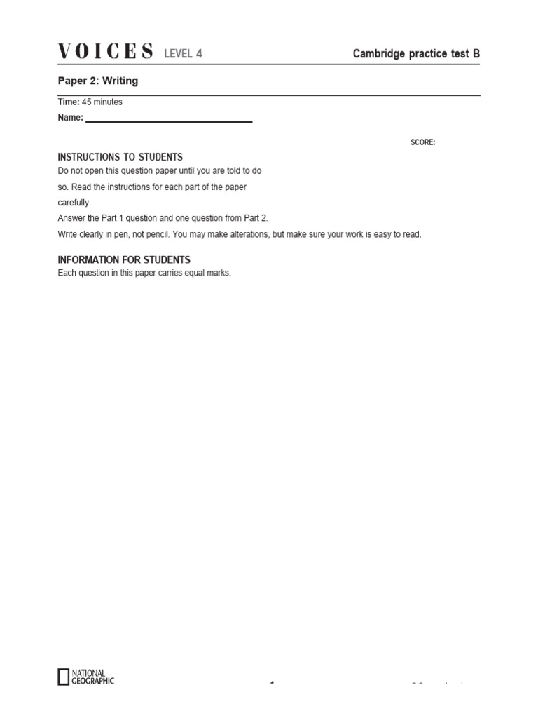 Cambridge Level 4 Writing Practice Test | PDF | Question