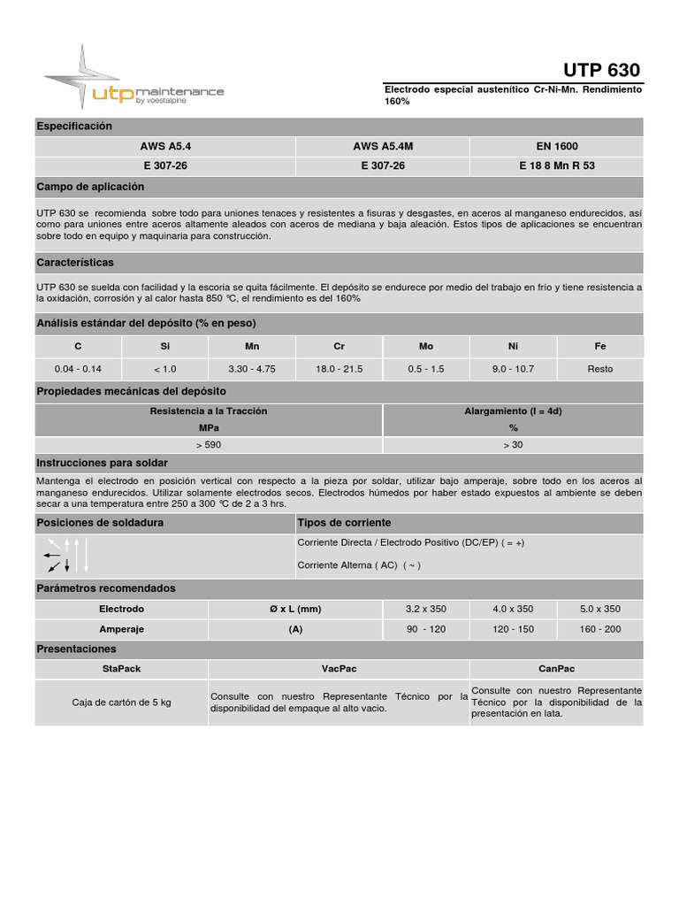 Soldaduras Utp Utp 630 | PDF | Soldadura | Construcción