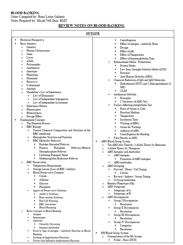 Review Notes On Blood Banking | PDF | Blood Type | Dominance (Genetics)