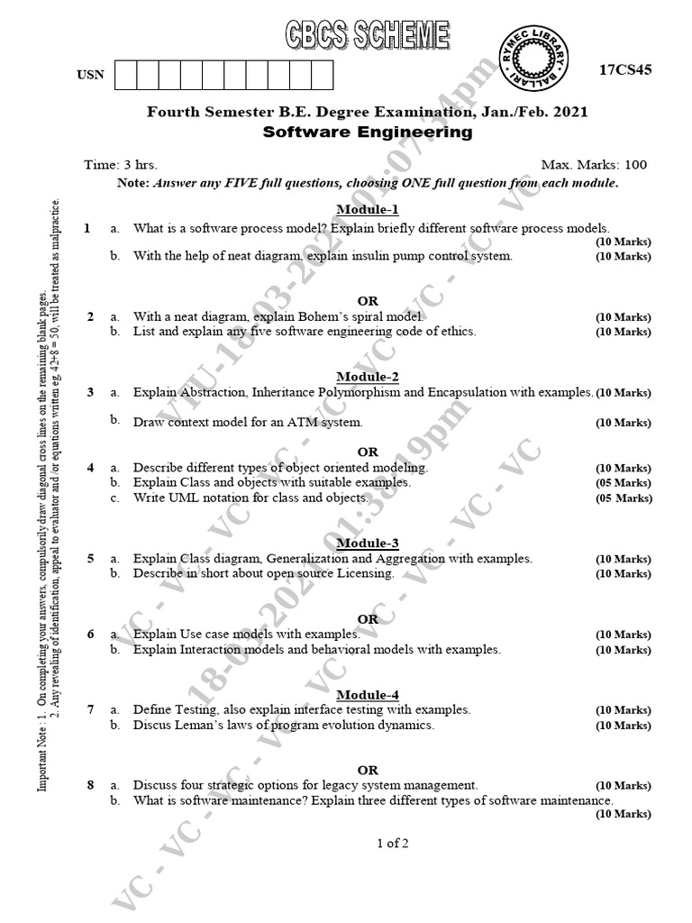 Software Engineering Model Paper | PDF | Systems Engineering | Object Oriented Programming