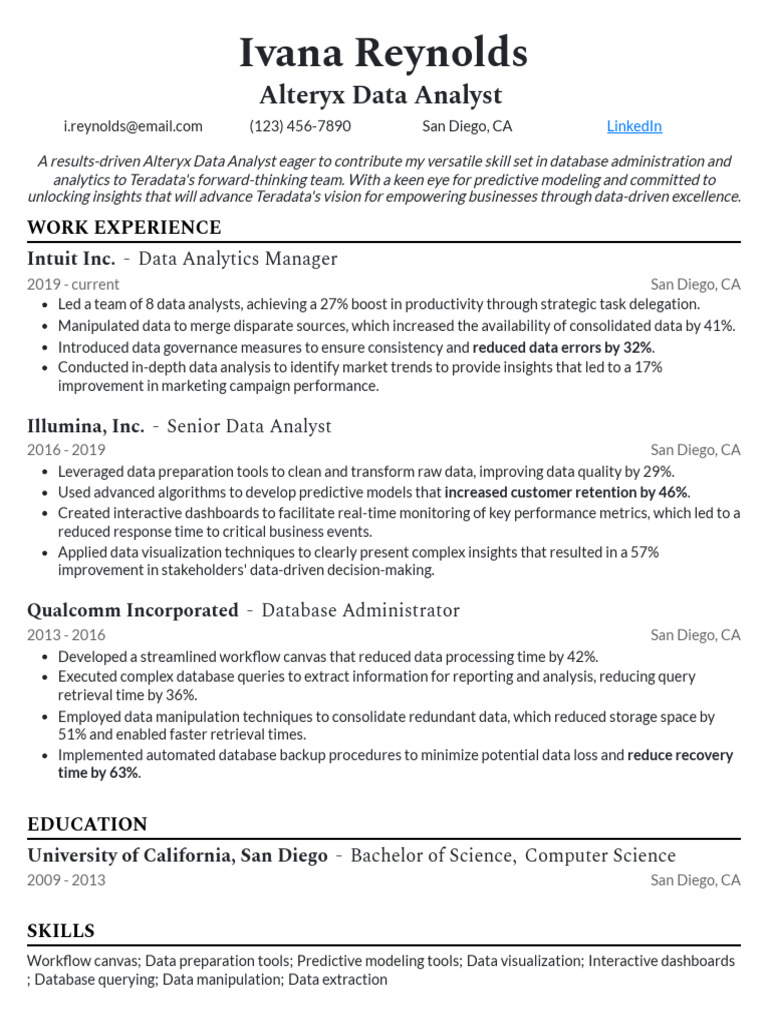 alteryx-data-analyst-resume-example | PDF | Data Analysis | Databases