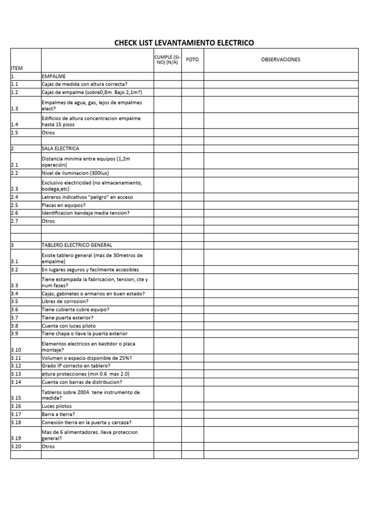 Check List Levantamiento | PDF | Materiales