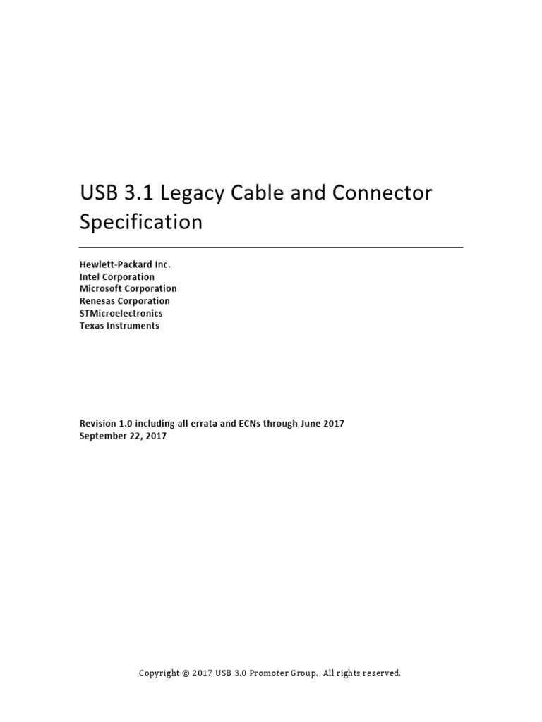 USB 3.1 Legacy Cable Specification | PDF | Usb | Electrical Connector