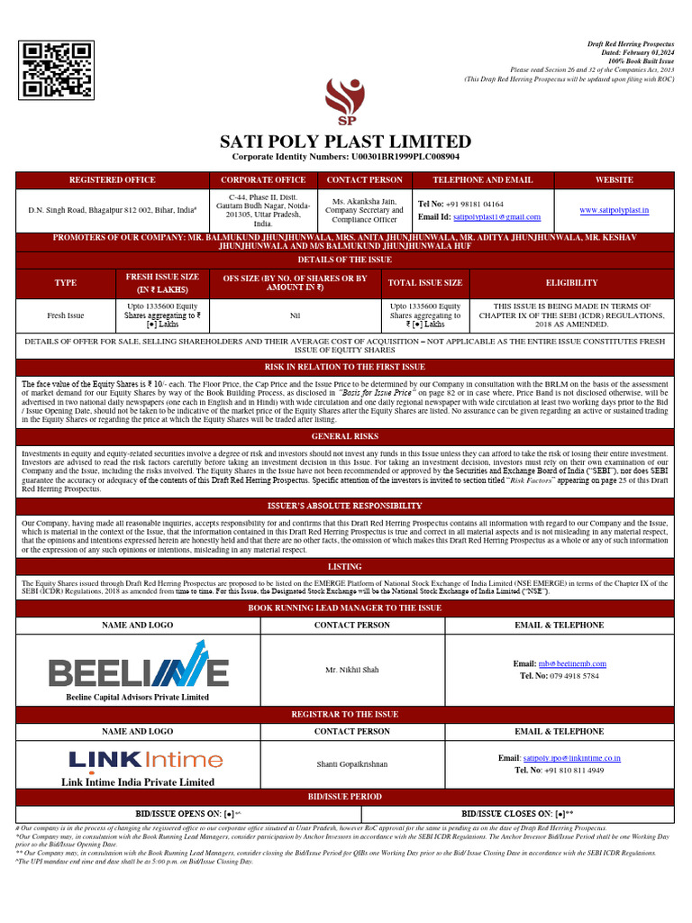 Sati Poly Plast Limited: Corporate Identity Numbers ...