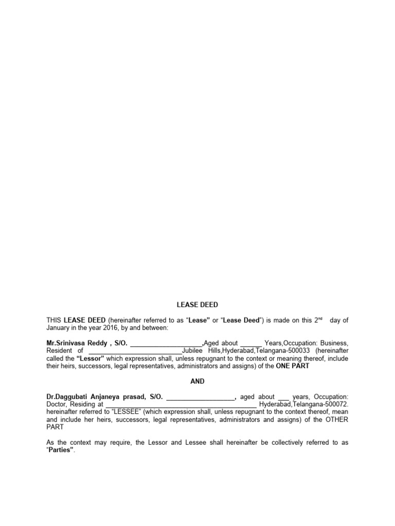 Lease Deed | PDF | Lease | Civil Law (Legal System)