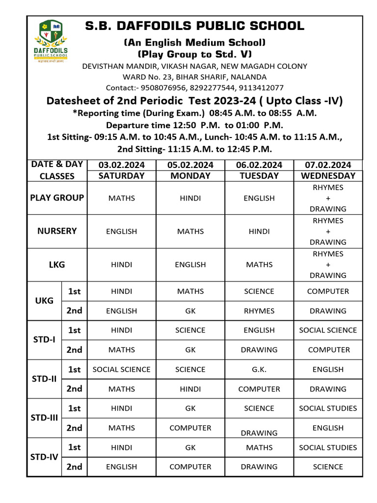DATE SHEET 2ND pERIODIC | PDF