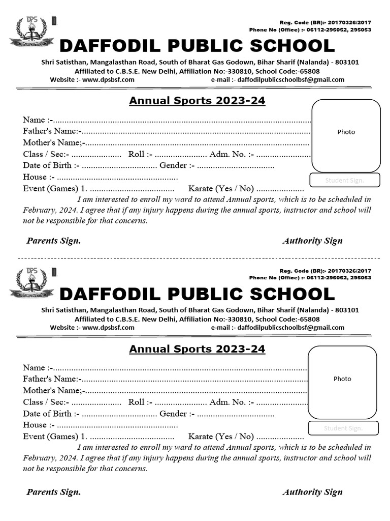 Annual Sport Form 2023-24 | PDF