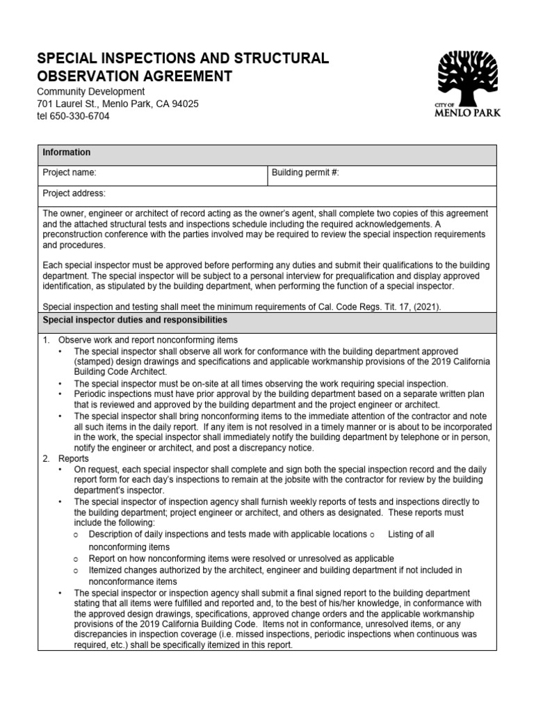 20220809 Special Inspection Form | PDF