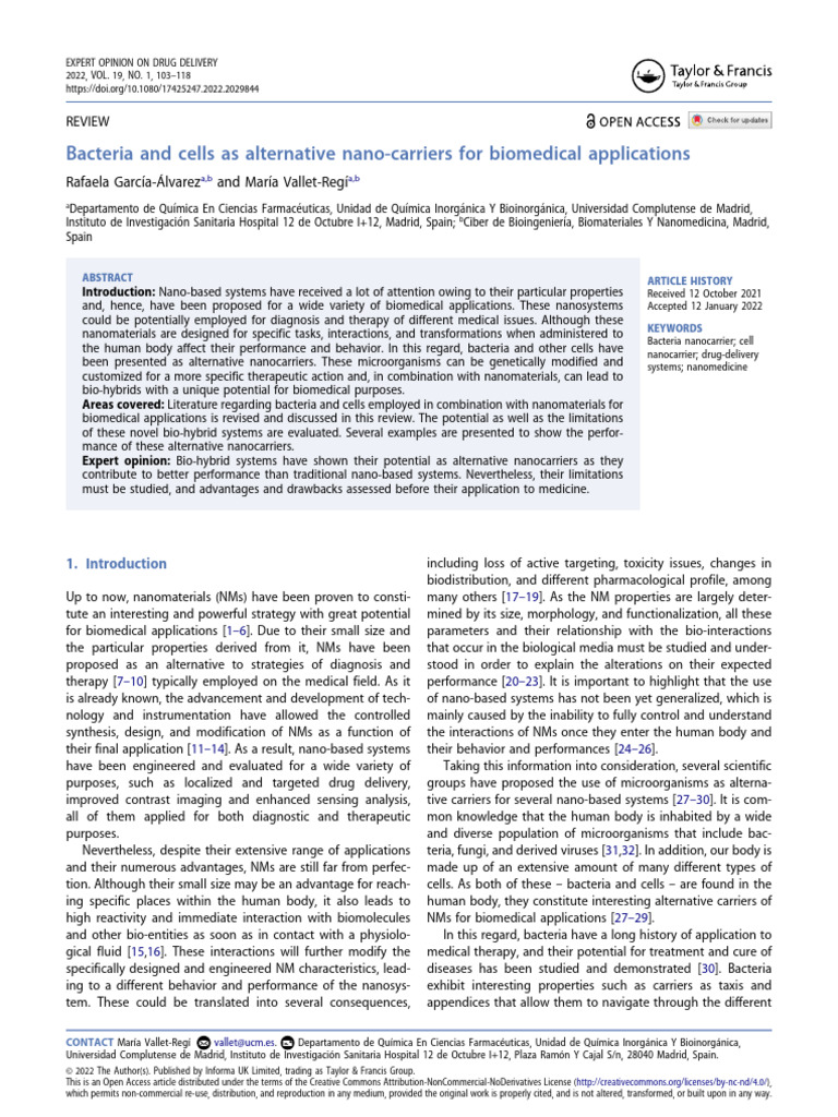 Bacteria and Cells As Alternative Nano-Carriers Fo | PDF | Bacteria ...