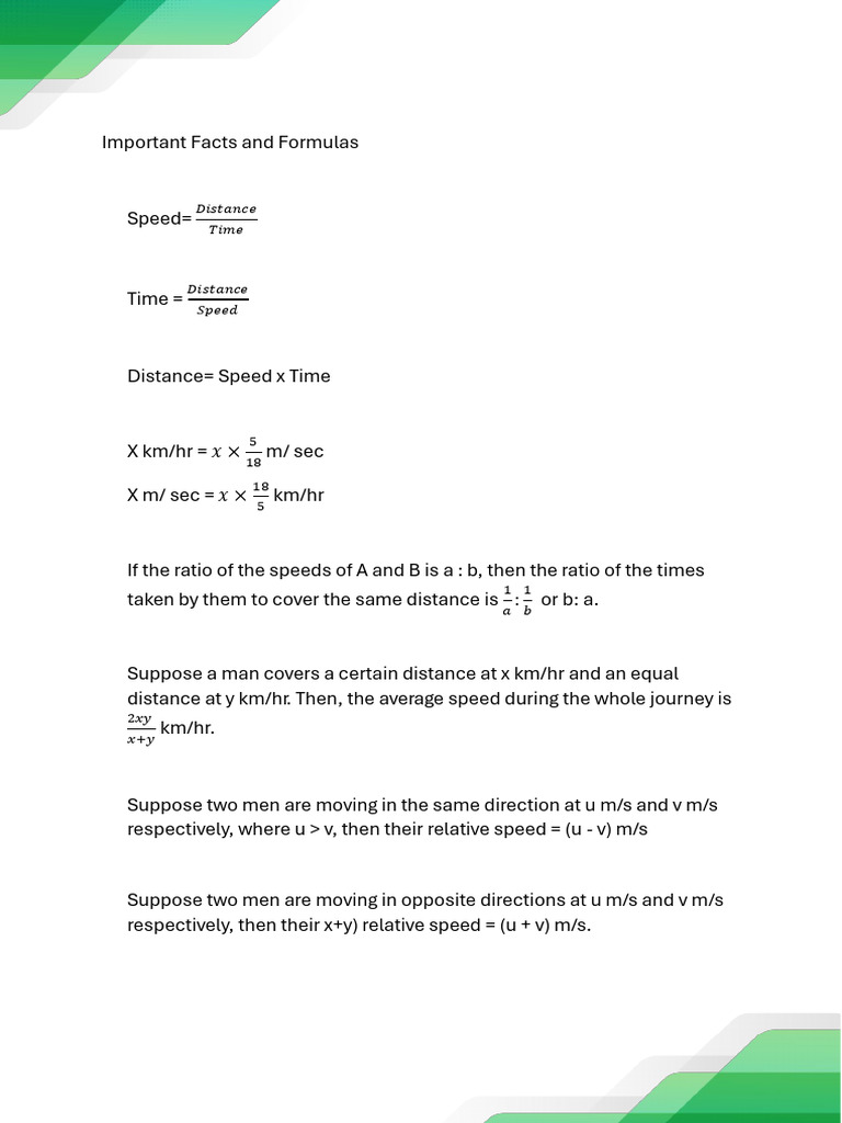 Speed and Distance Calculation Guide | PDF | Speed | Velocity