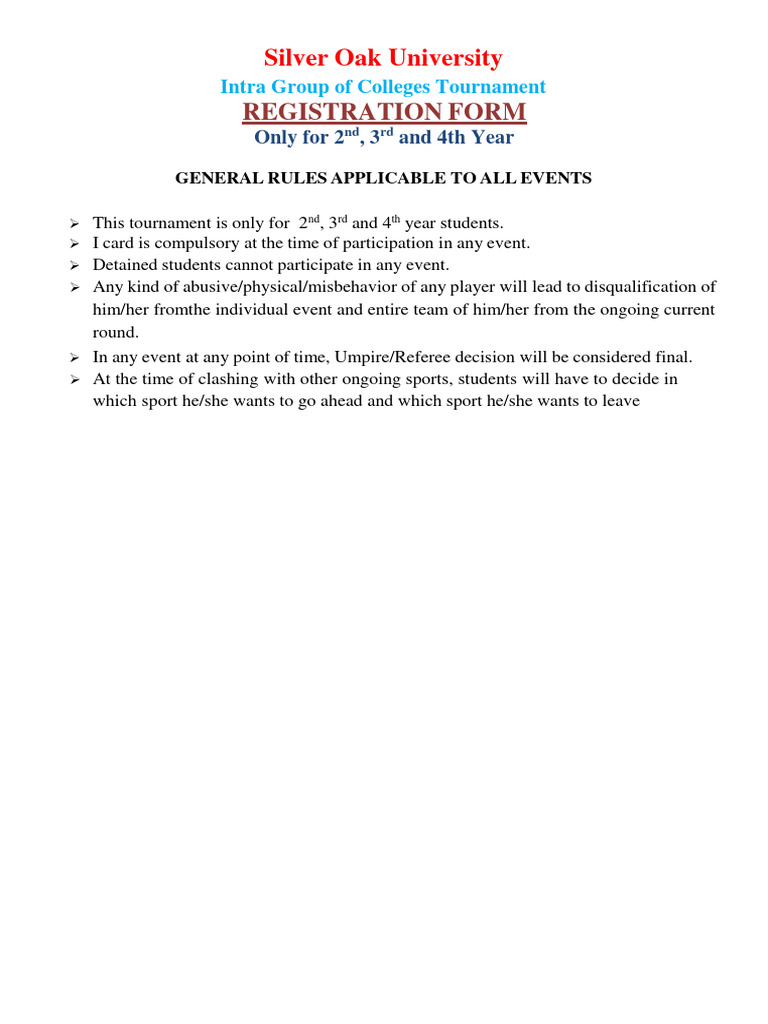 Registration Form Team Sports 2023 | PDF | Sports | Sports Rules And ...