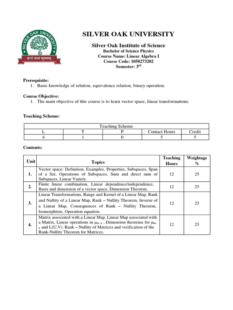 Silver Oak University | PDF | Linear Map | Linear Algebra