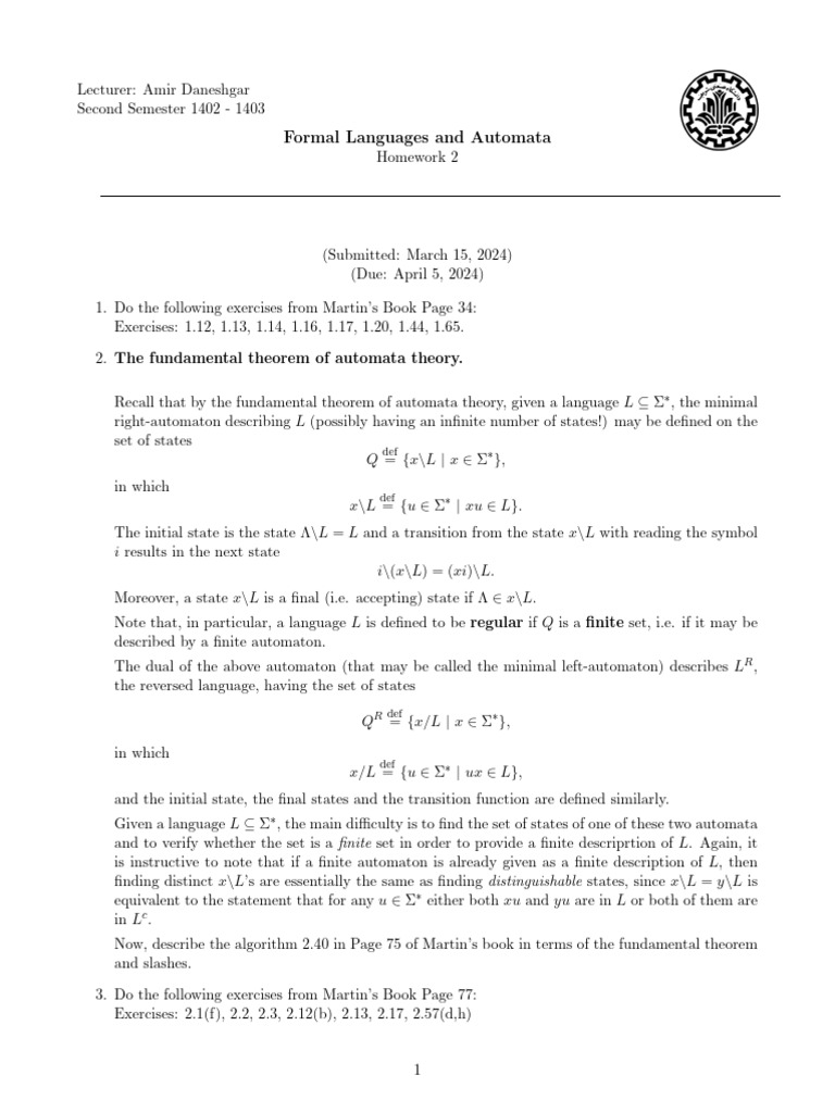 Exer 2 | PDF | Automata Theory | Models Of Computation