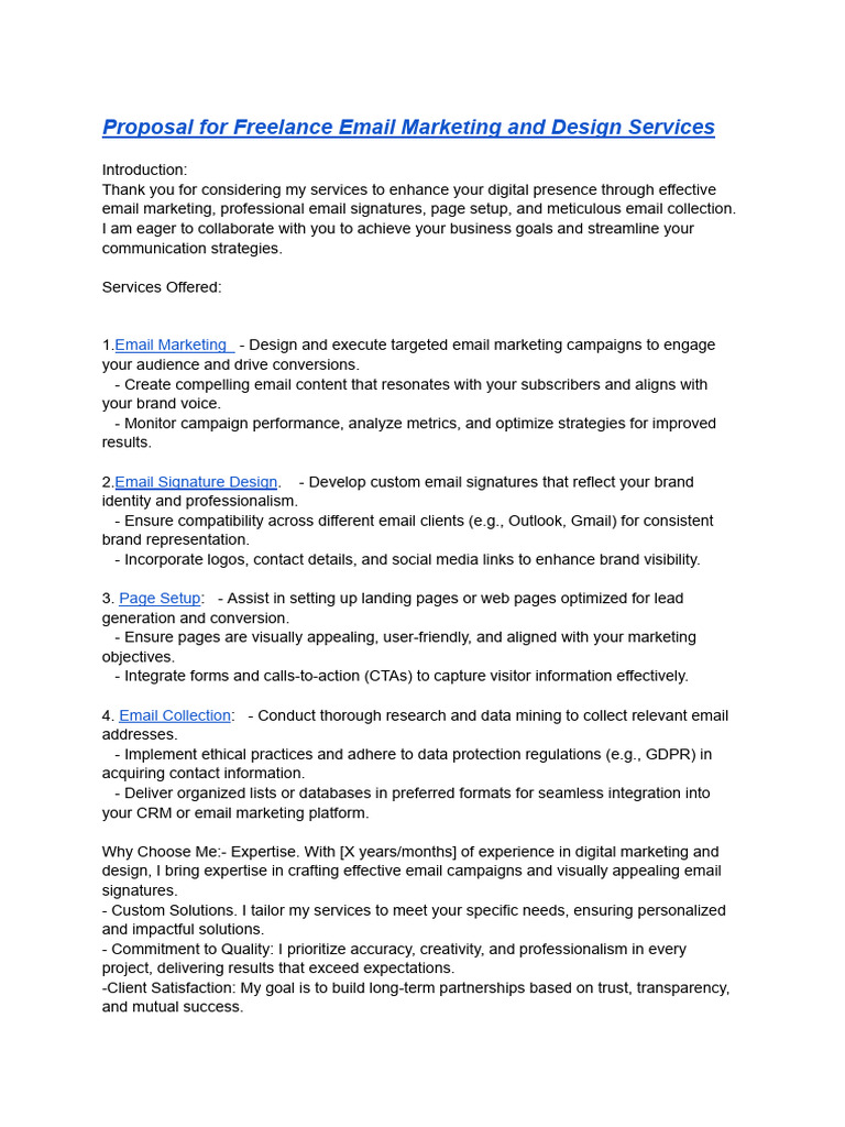 Freelance Email Marketing Proposal | PDF | Brand | Marketing
