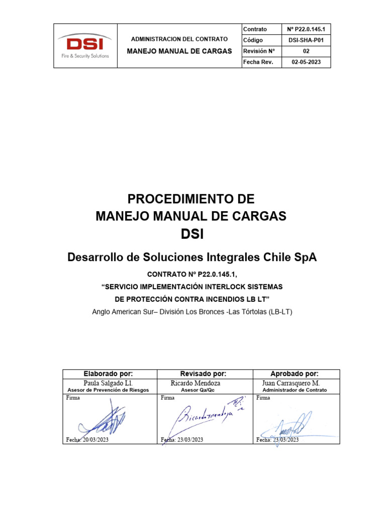 DSI-SHA-P01 Manejo Manual de Cargas | PDF | Seguridad y salud ocupacional