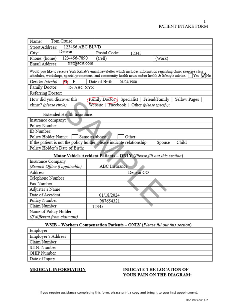 PT Intake Form | PDF | Insurance | Physical Therapy