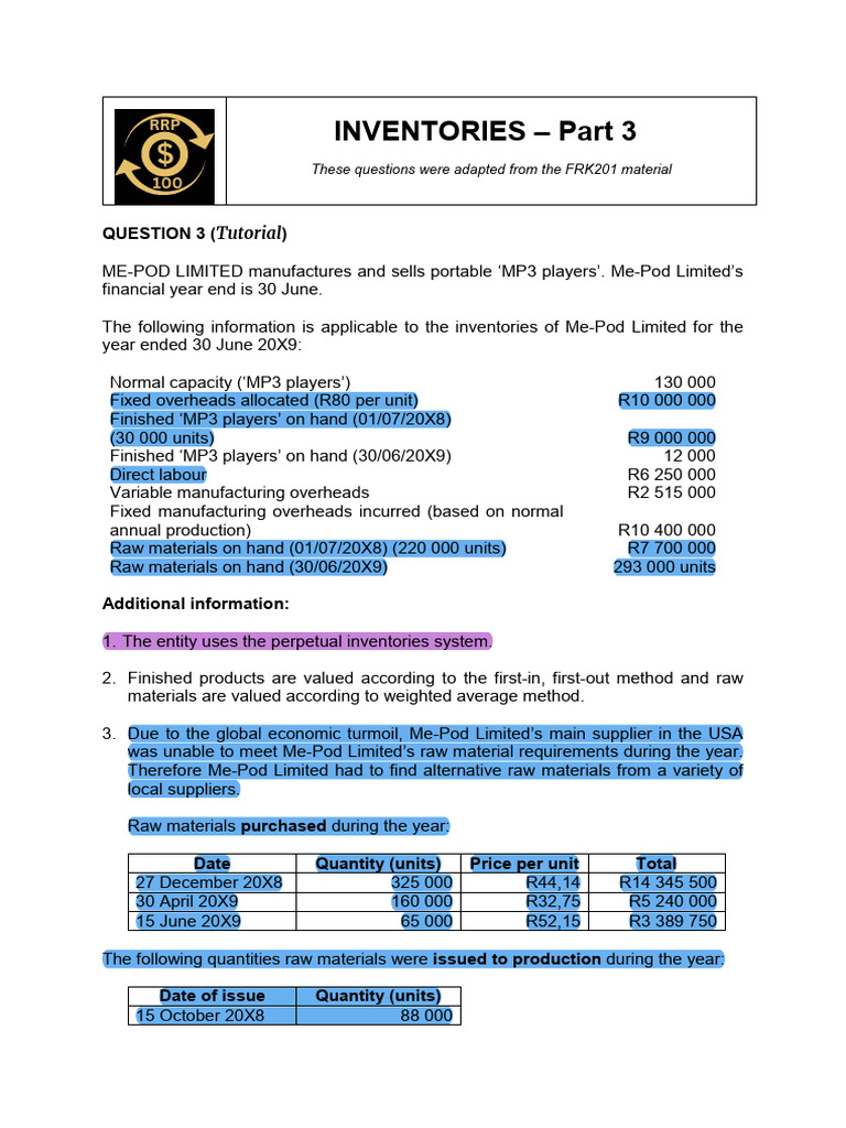 IAS 2 - Questions - Part 3 Disclosure - Tutorial | PDF | Cost Of Goods ...
