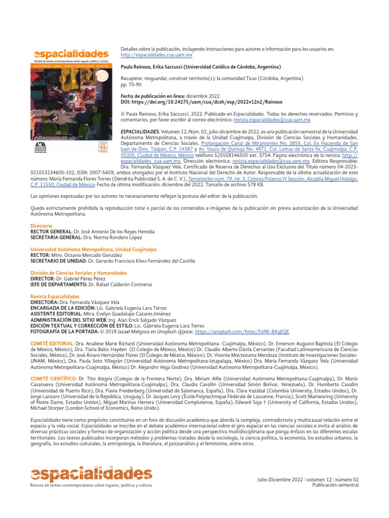 Recuperar, Resguardar, Construir Territorio(s) : La Comunidad Ticas (Córdoba, Argentina) | PDF ...