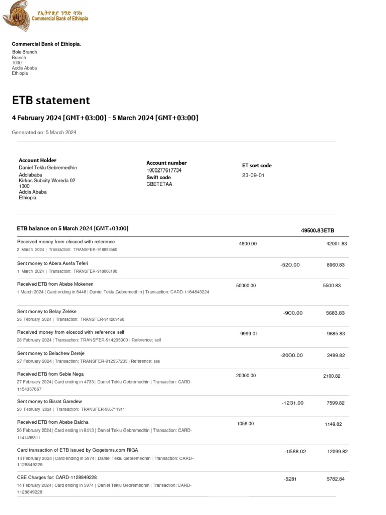 Cbe Statement | PDF | Service Industries | Financial Services