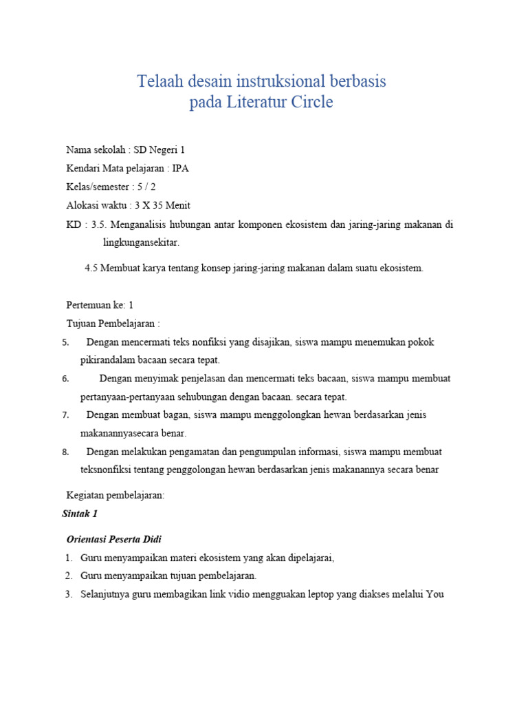 Desain Instruksional Berbasis Pada Literatur Circle | PDF