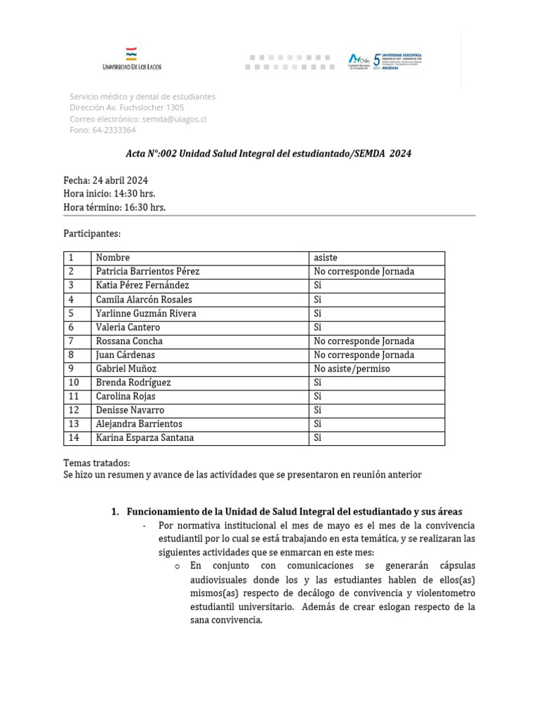 Reunión SEMDA 24-04-2024 | PDF | Partería
