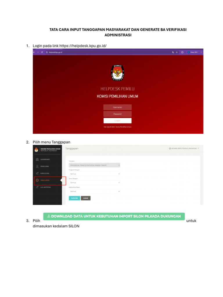 Tata Cara Input Tanggapan Masyarakat Dan Generate Ba Verifikasi Administrasi | PDF