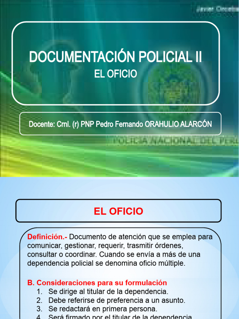 Documentación Policial II - Semana 8 - 2023-II - El oficio | PDF