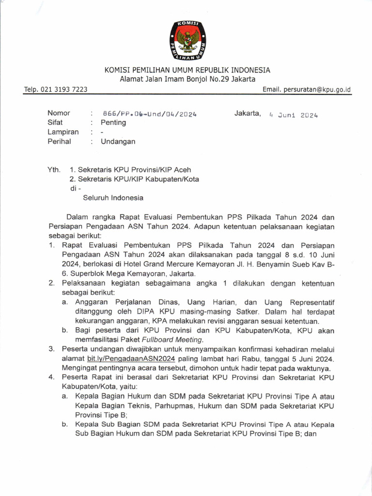 866 - Undangan Sekretariat Prov Kab Kota | PDF