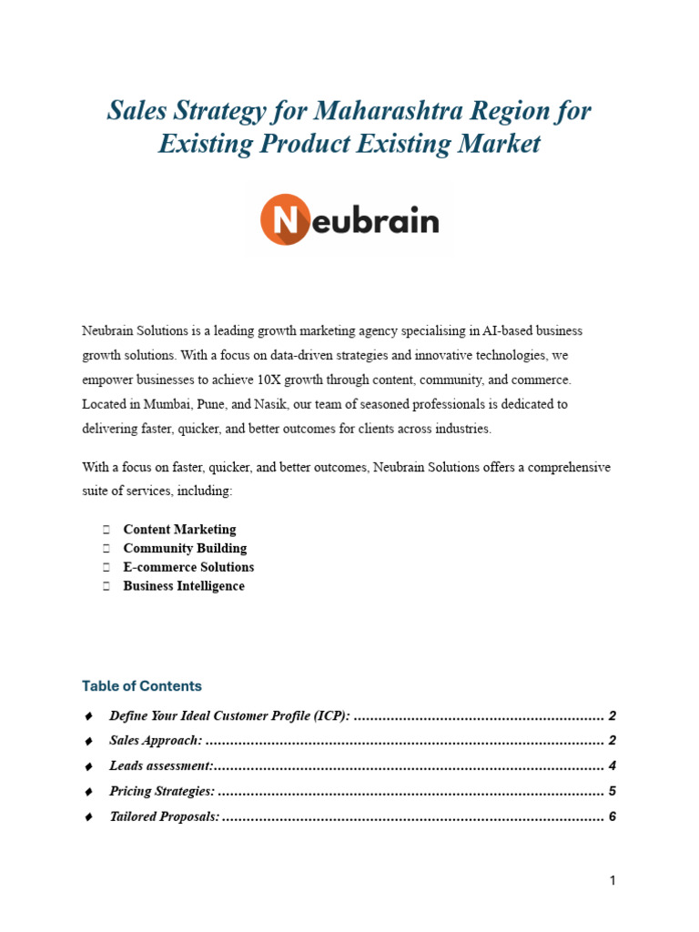 Sales Strategy For Maharashtra Region For Existing Product Existing ...