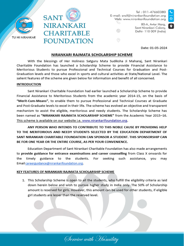 Nirankari Rajmata Scholarship Scheme 2024 25 | PDF | University And ...