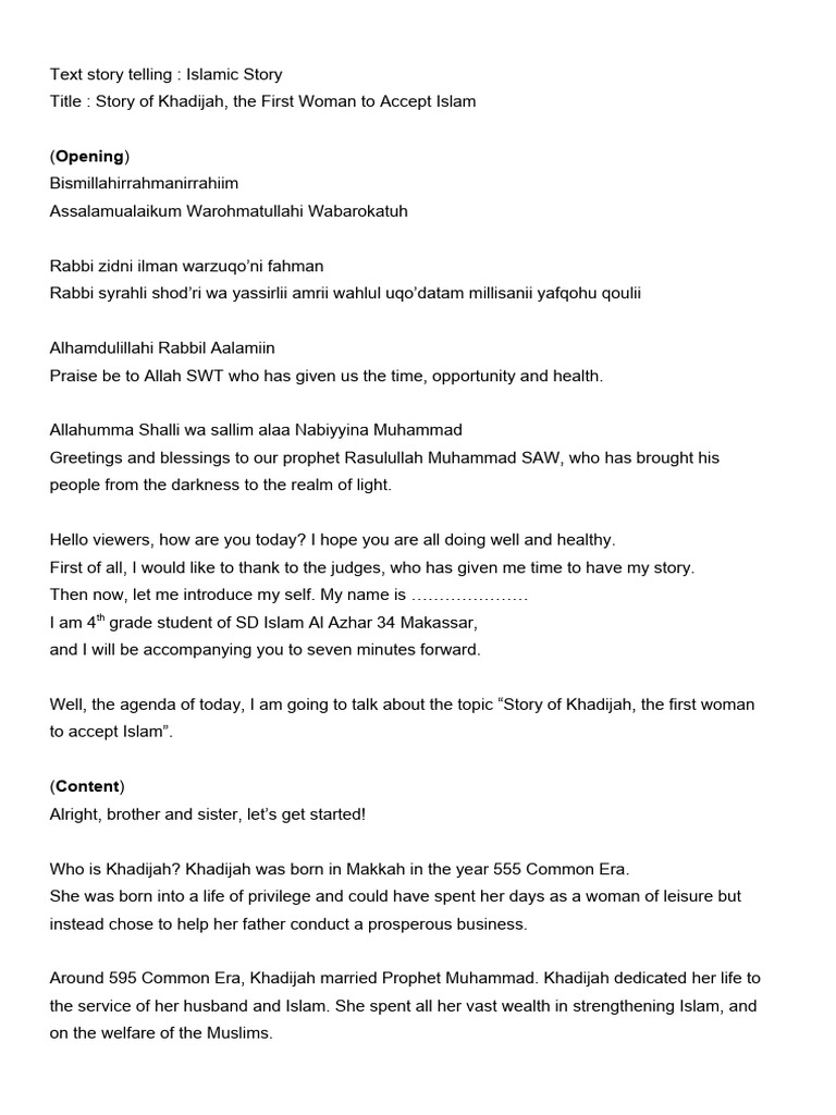 Teks Story Telling - Islamic Story - Khadijah | PDF | Muhammad ...