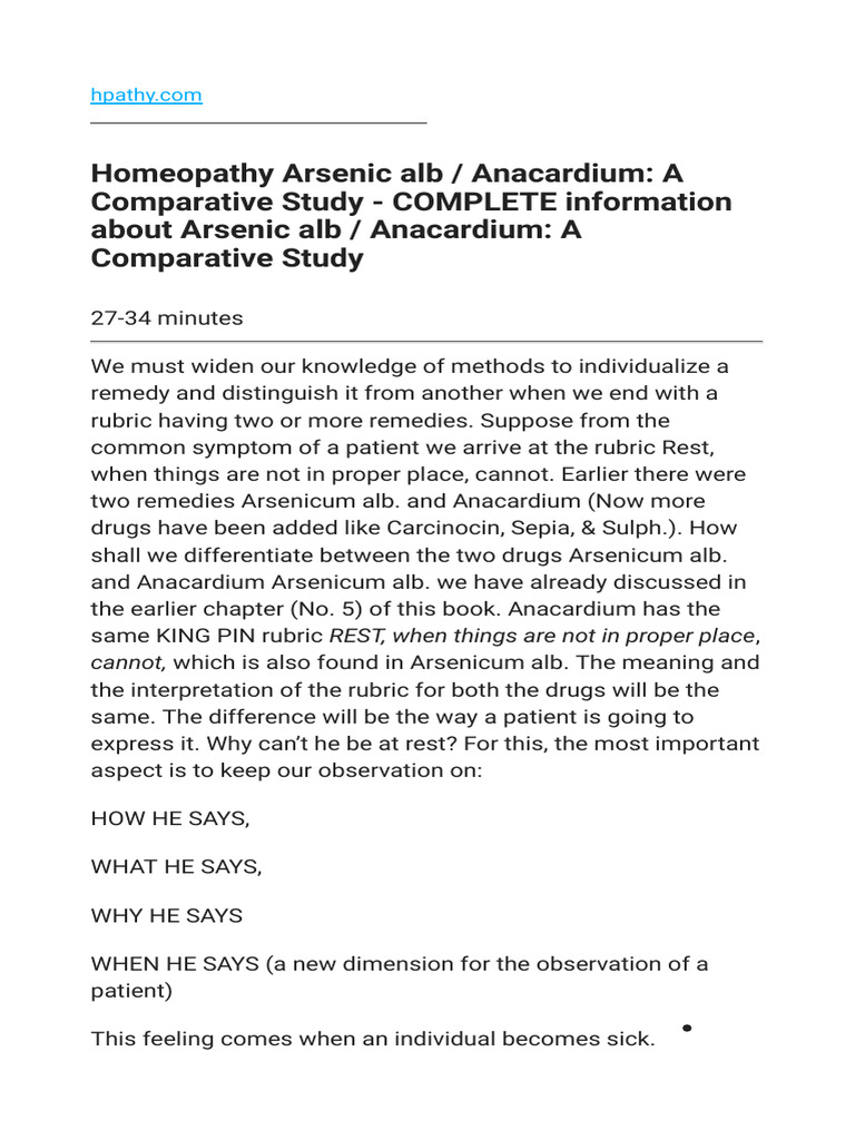 Homeopathy Arsenic Alb - Anacardium - A Comparative Study - COMPLETE ...