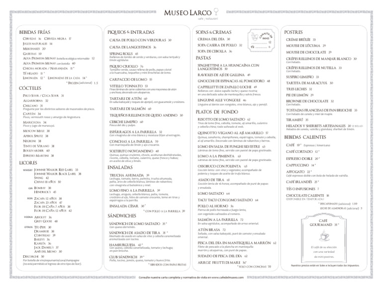 Museo-Larco-Cafe_carta-ESP_2024-06 | PDF | Interrogatorio intenso ...