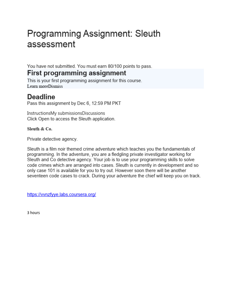 02 Programming Assignment Sleuth Assessment Pdf