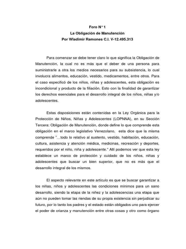Obligación de Manutención en Venezuela | PDF | Igualdad de género ...